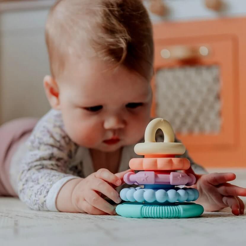 Rainbow Stacker & Teether - assorted colours – The Toy Chest Australia
